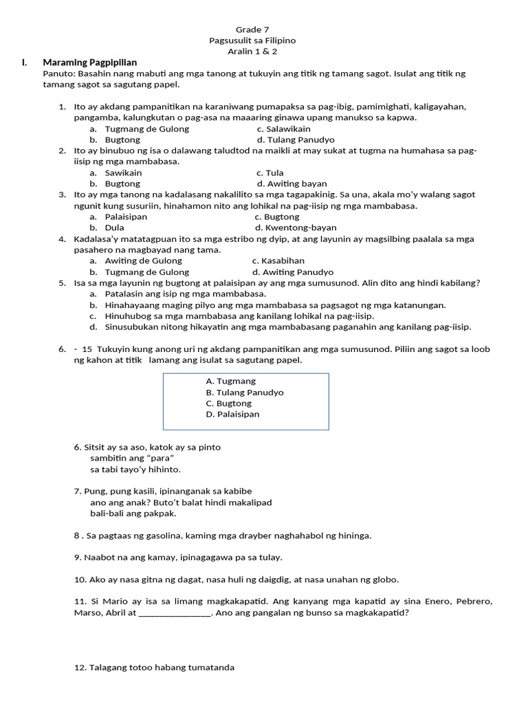 Grade 7-3rd Grading Aralin 1-2 | PDF