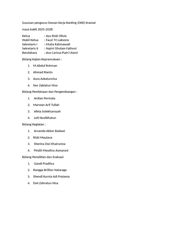 Berikut Susunan Pengurus Dewan Kerja Ranting | PDF
