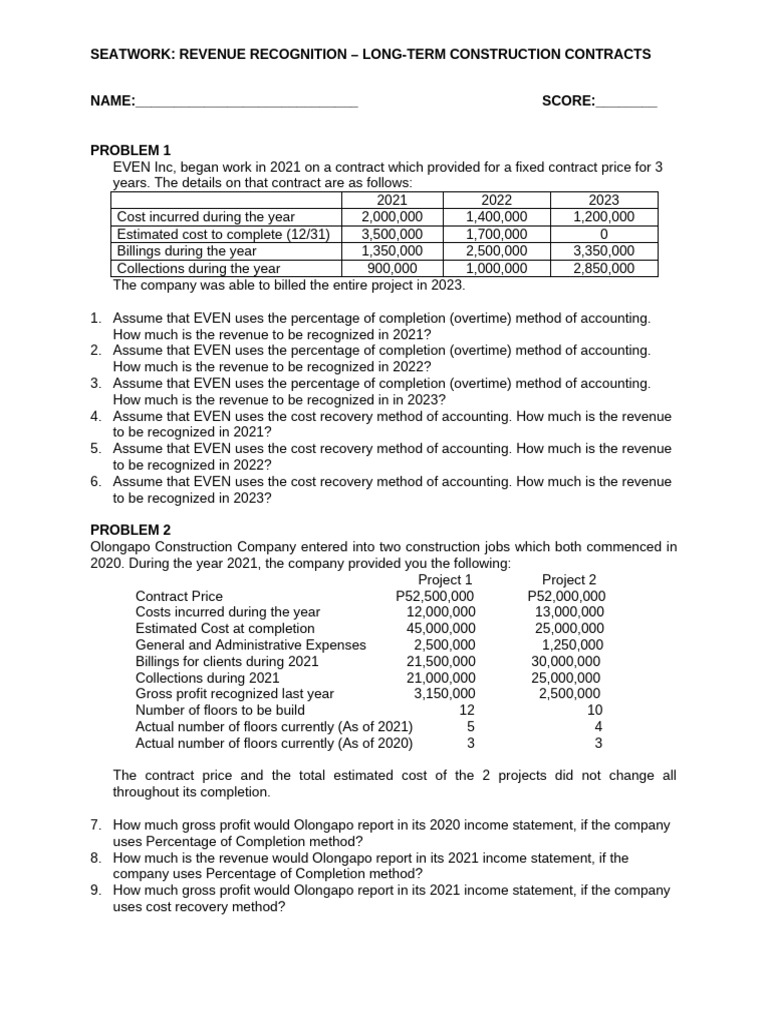 Long Term Construction Contracts Pdf Income Statement Income