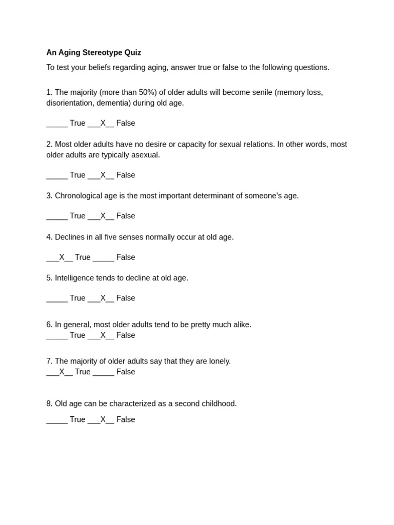 An Aging Stereotype Quiz | PDF