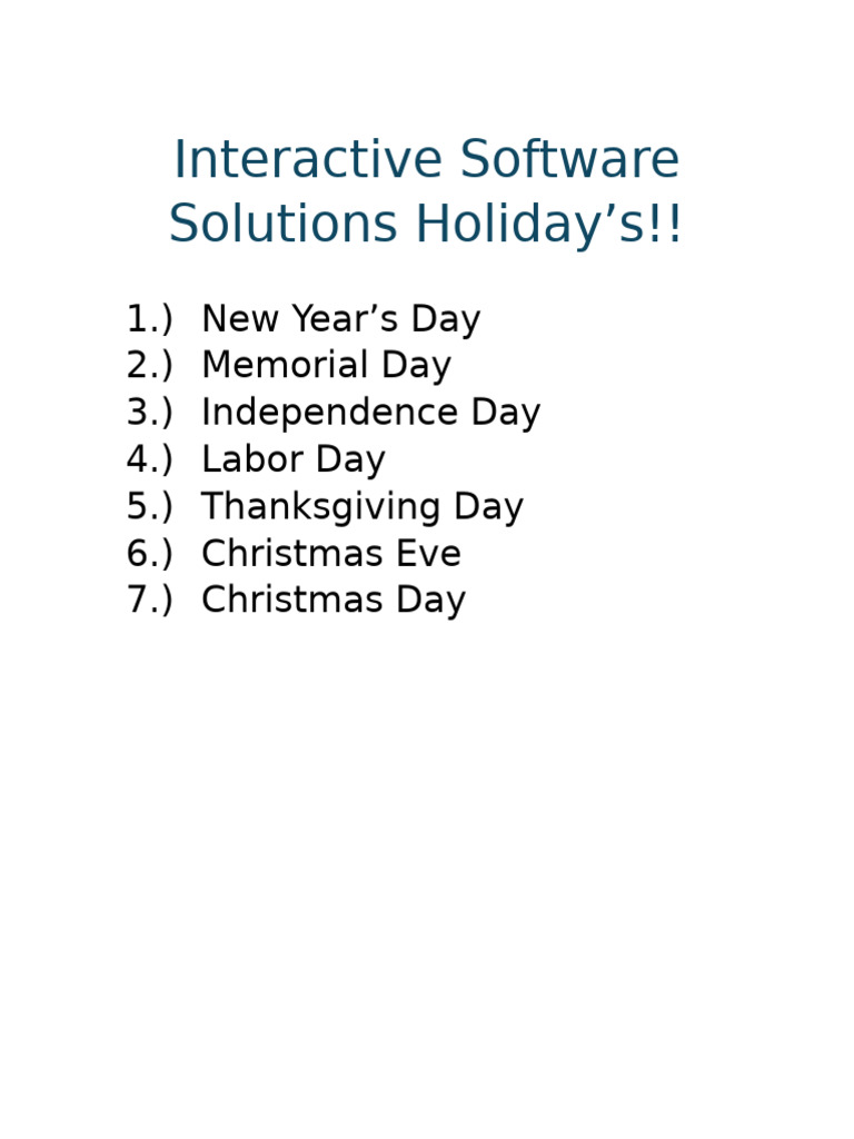 Iss Holiday Schedule | PDF