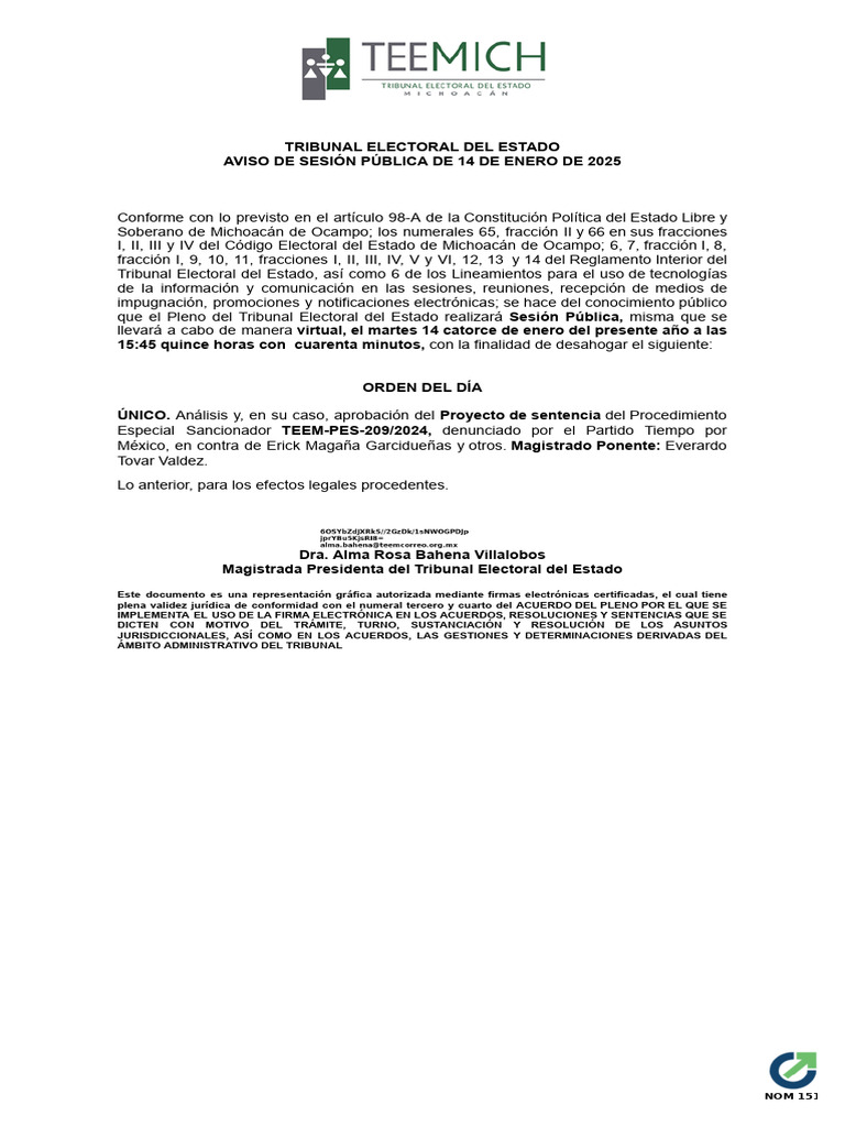 00 2do Aviso de Sesion 14 de Enero de 2025docx 2 Firmas | PDF