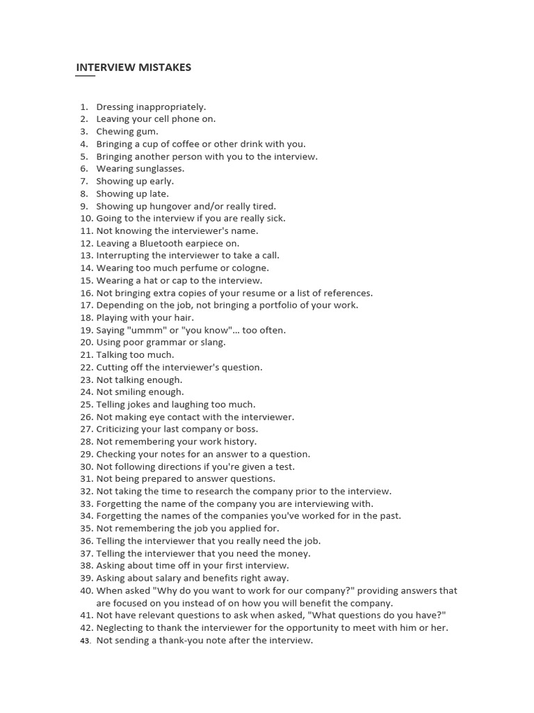 13 Interview mistakes | PDF