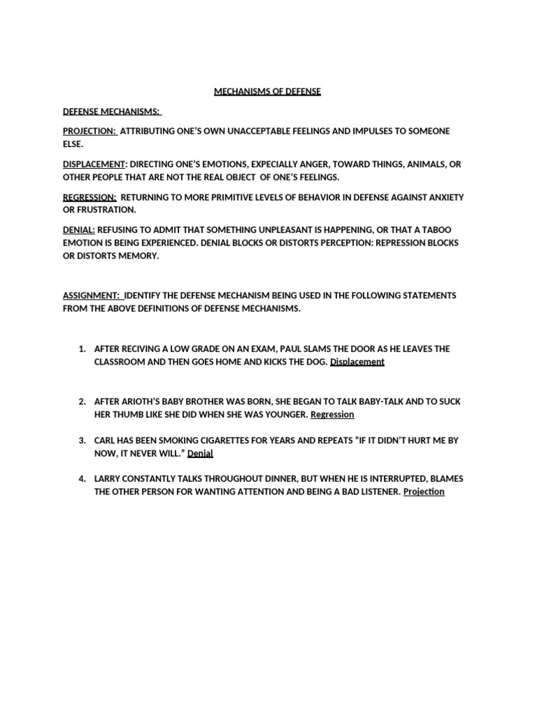 Defense Mechanisms Assignment | PDF