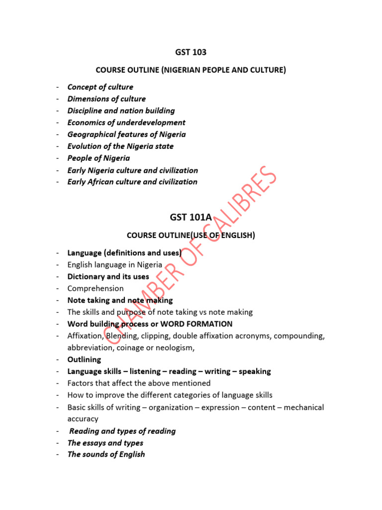 GST 103 & 101a Course Outline | PDF