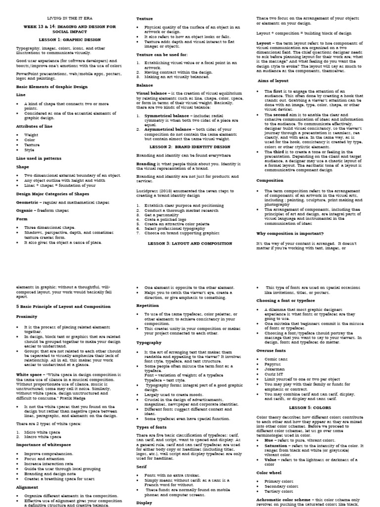 1st Year 1st Sem Final Exam Notes | PDF | Composition (Visual Arts ...