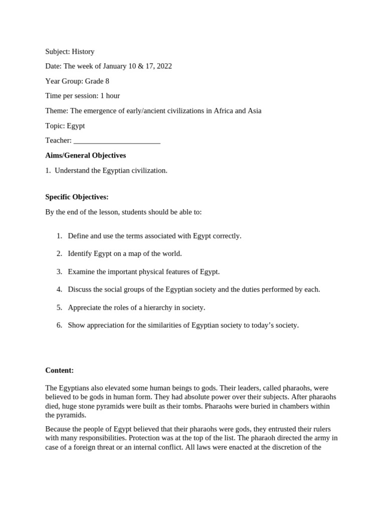 Grade 8 History Lesson 6 | PDF | Ancient Egypt | Pharaoh