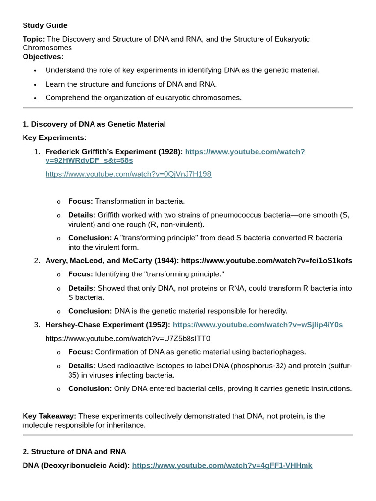 Study Guide - Topic 1 - Genetic Material - Objective 1,2,3 | PDF | Dna Replication | Dna