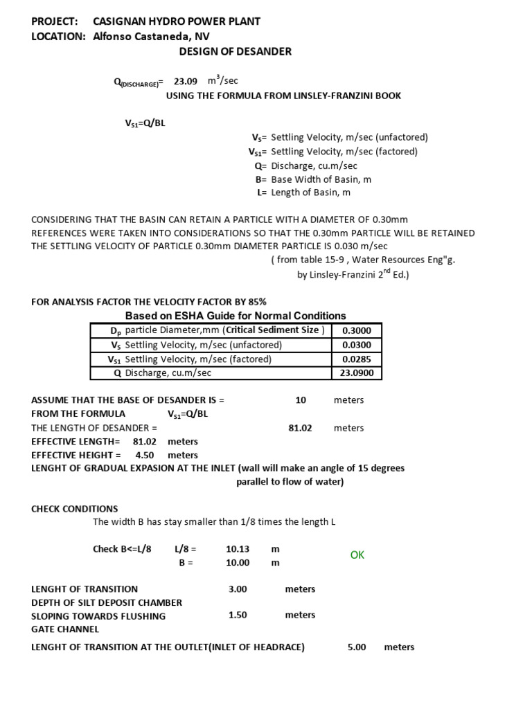 20MW Casignan 1 Desander | PDF | Civil Engineering | Discharge (Hydrology)
