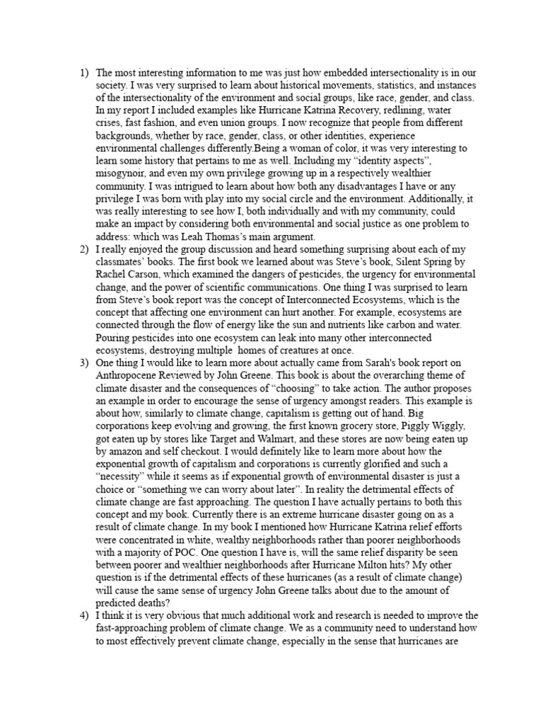 ENV 302 Book Reflection | PDF | Climate Change | Natural Environment
