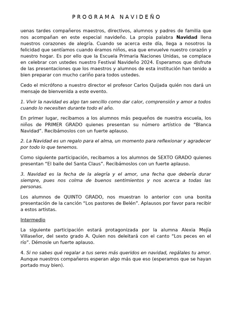 Programa Navideño Escolar | PDF | Navidad | Amor