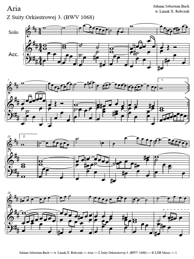 Bach's Aria from Suite 3 (BWV 1068) | PDF | Orchestral Suites (Bach ...