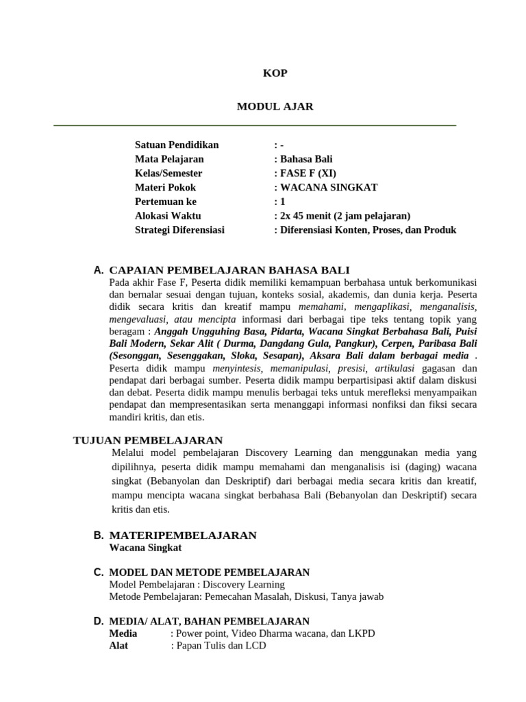 8 Kelompok 5 - Fase e - Modul Ajar - Wacana Singkat | PDF