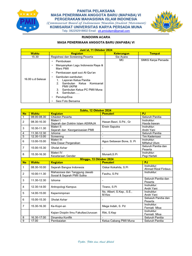Rundown Acara Mapaba Pmii Vi | PDF