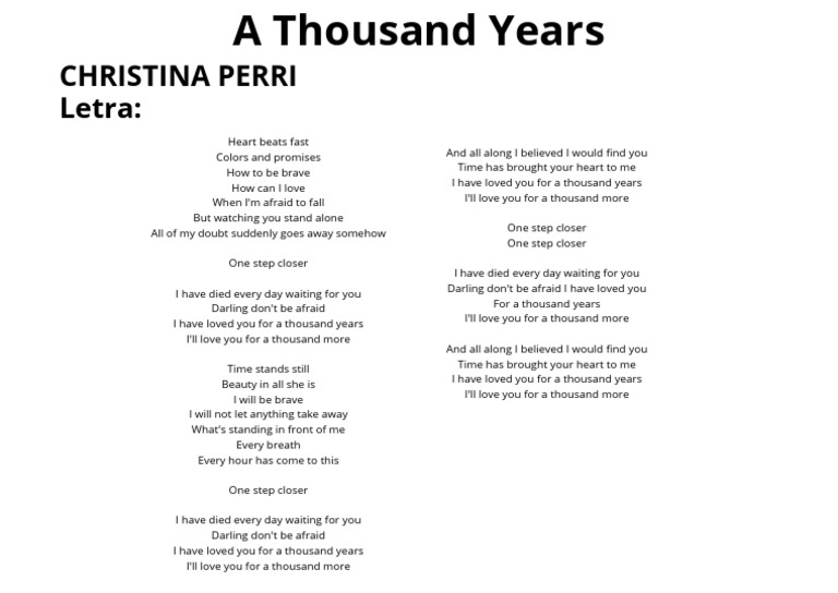 CHRISTINA PERRI - LETRA DA MÚSICA 'A Thousand Years' | PDF
