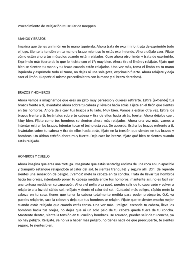 Procedimiento de Relajación Progresiva | PDF