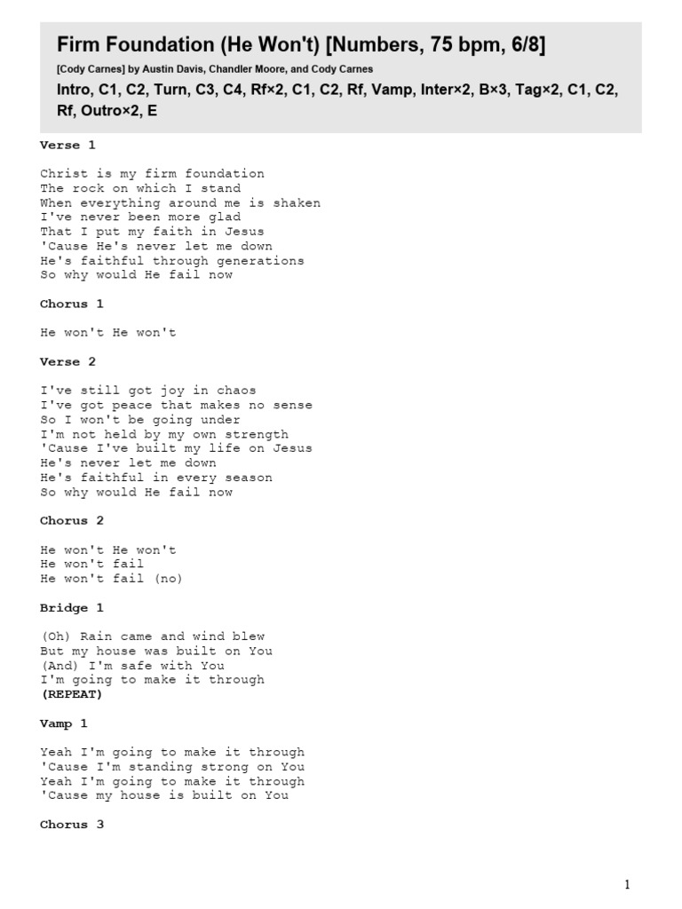 Firm Foundation (He Won't) Lyrics & Chords | PDF