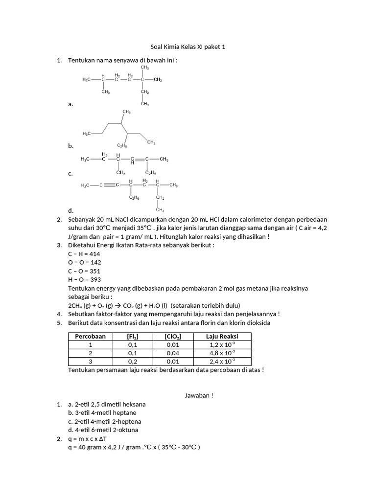 Soal Kimia Kelas XI Paket 1 | PDF