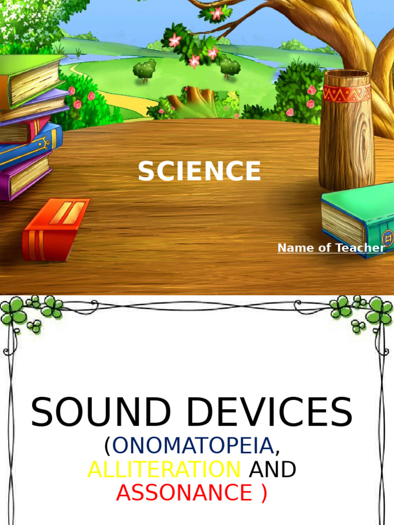 SOUND DEVICES (ONOMATOPEIA, ALLITERATION AND ASSONANCE | PDF ...