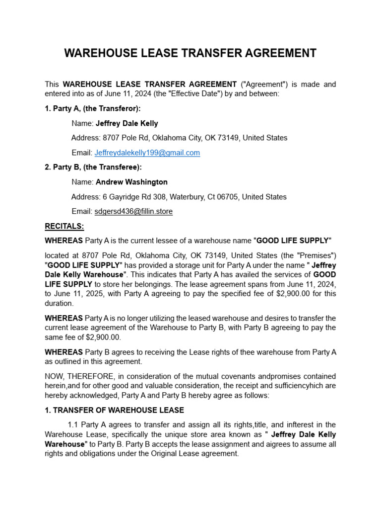 Warehouse Lease Transfer Agreement | PDF | Lease | Indemnity