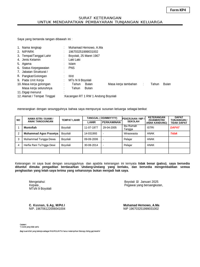 Formulir_KP4 hernowo | PDF