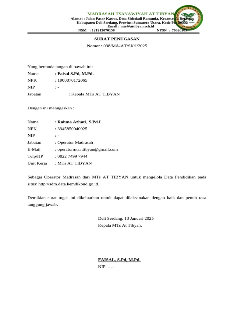 SK PENUGASAN OPERATOR VERVAL PD MTs | PDF