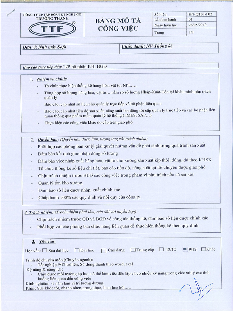 MTCV Nhan Vien Thong Ke | PDF