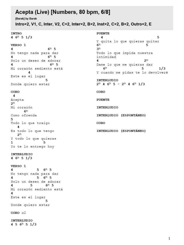 Acepta: Letra y Estructura de Barak | PDF