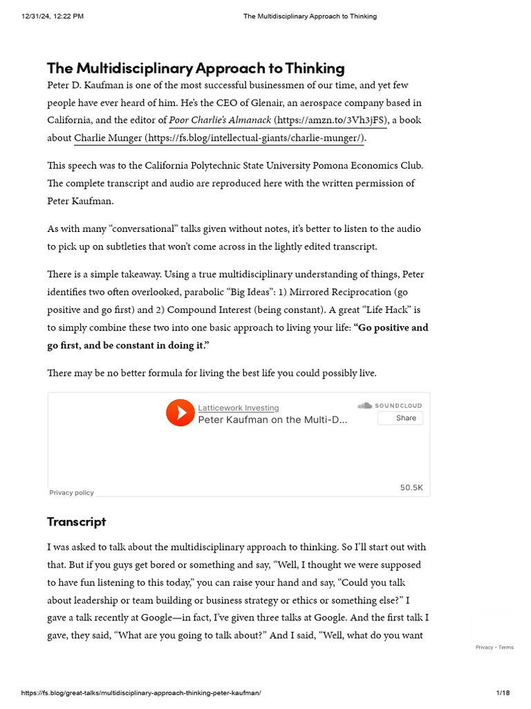 Multidisciplinary Thinking Insights | PDF | Axiom | Force