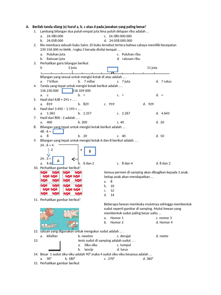 Soal STS 1 MTK Kelas 4 | PDF