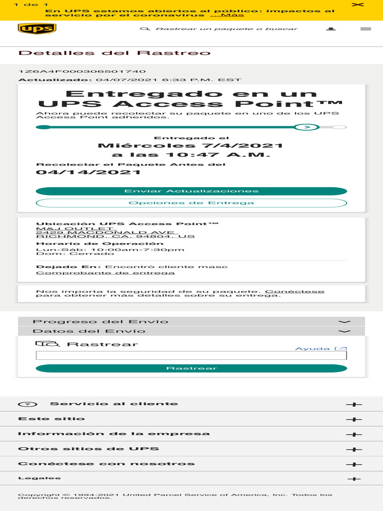 Rastreo UPS - Estados Unidos | PDF