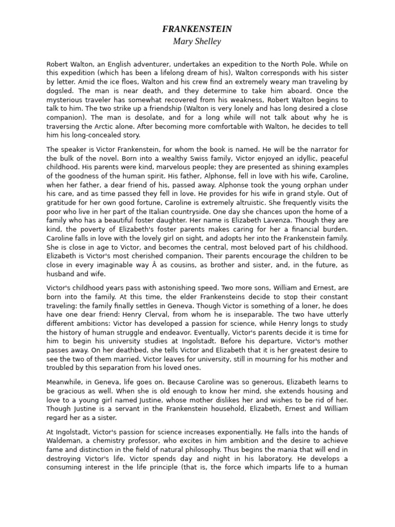 Frankenstein Summary & Analysis | PDF | Frankenstein