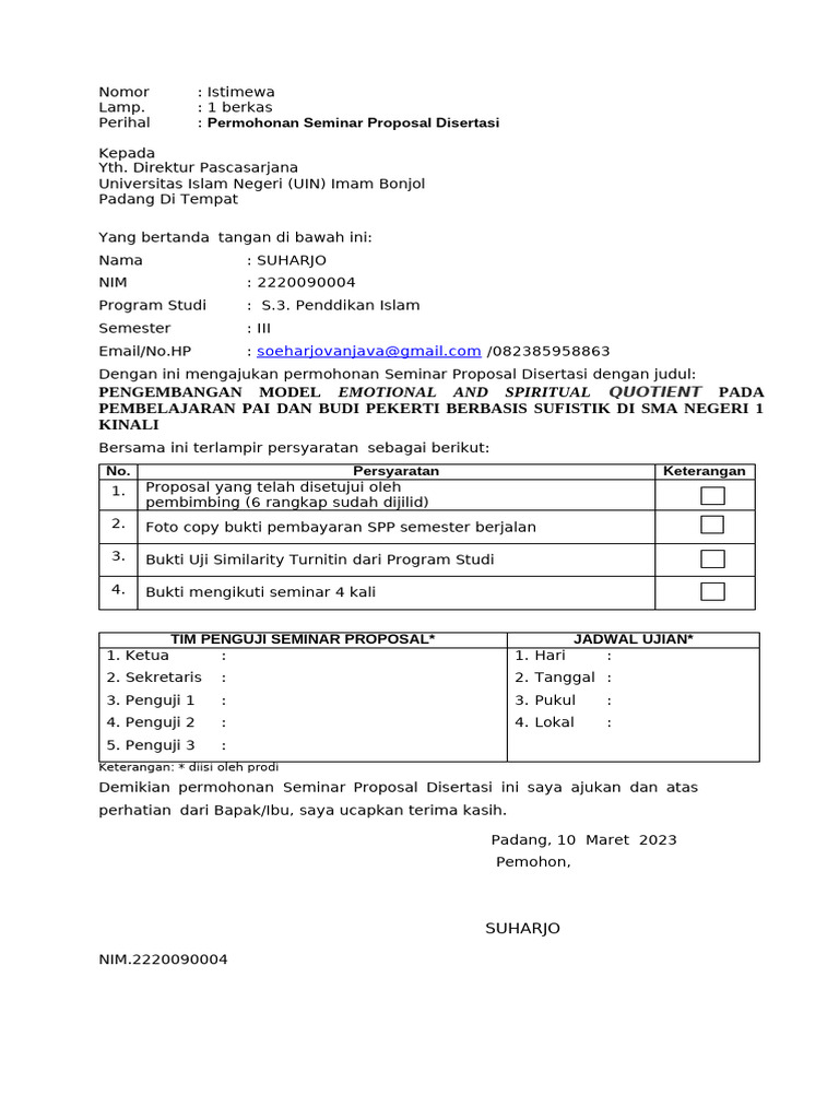 Permohonan Seminar Proposal Disertasi | PDF
