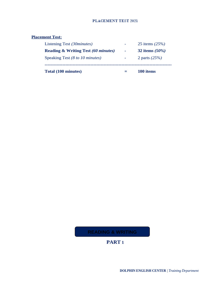 Reading - Writing Placement Test | PDF | Dances