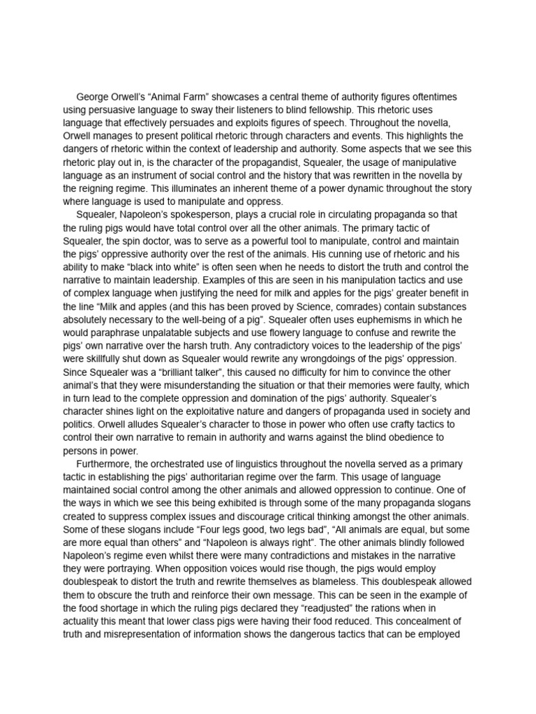 Rhetoric and Power in Animal Farm | PDF | Propaganda | Rhetoric