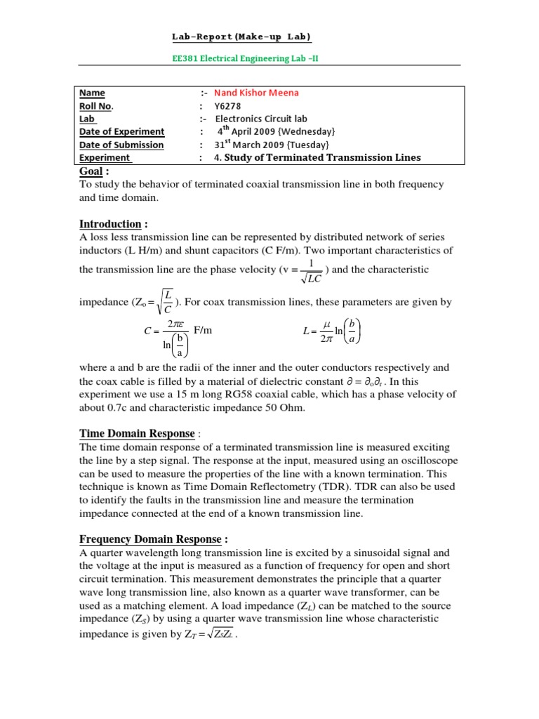 Exp4 Lab Report | PDF | Transmission Line | Electrical Impedance