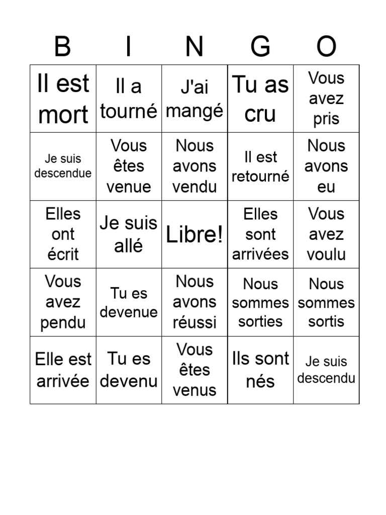 Bingo passé composé en français | PDF