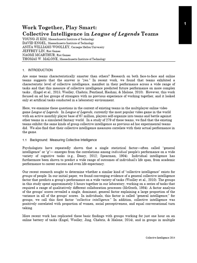 Work Together, Play Smart - Collective Intelligence in Lol Teams | PDF | Collective Intelligence ...