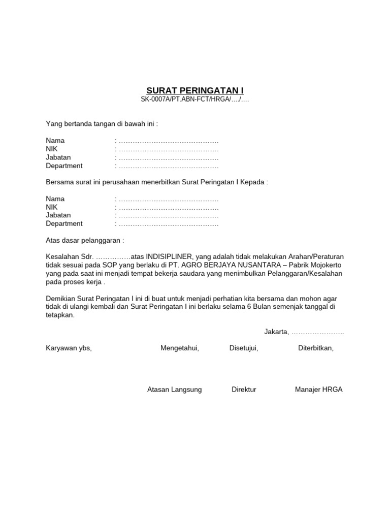 Sk-0007a-Surat Peringatan I | PDF