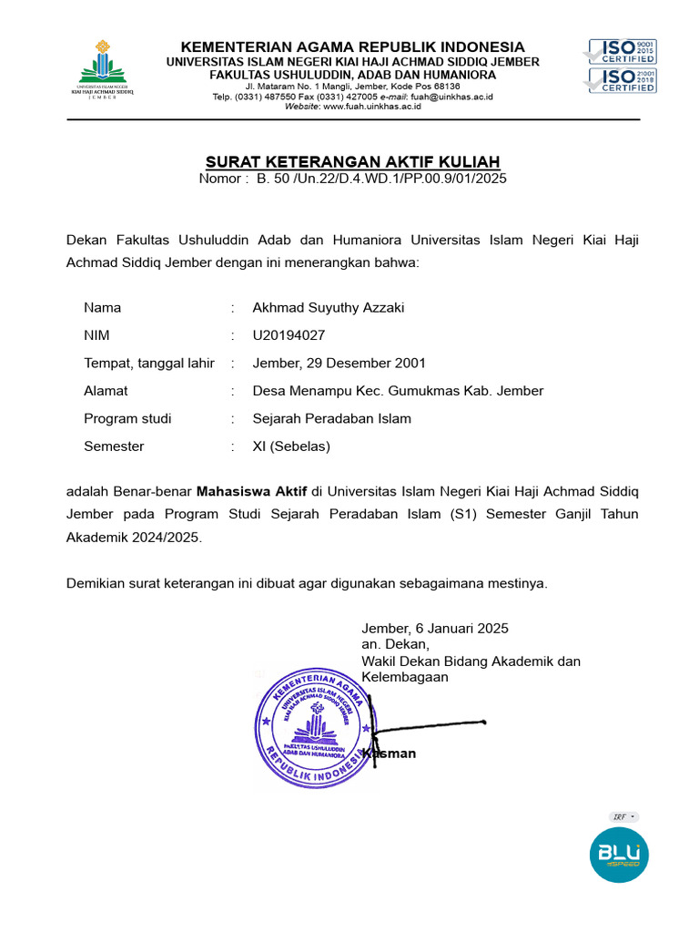 4. Surat Aktif Kuliah Akhmad Suyuthy Azzaki _ 1987azzaki@gmail.com | PDF
