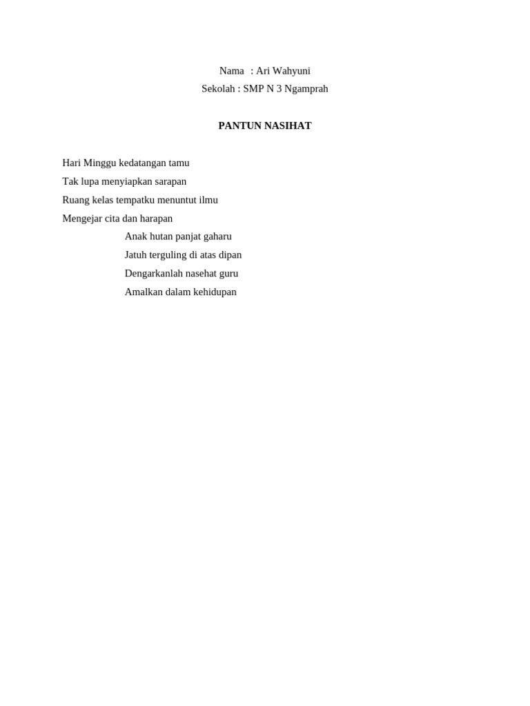 Pantun Nasehat untuk Anak Sekolah | PDF