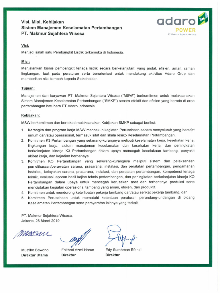 Kebijakan SMKP MSW 2019 | PDF