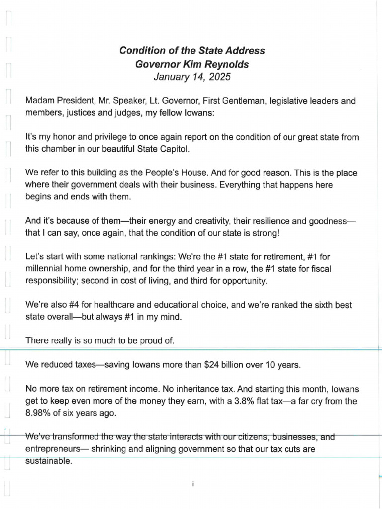 Iowa Gov. Kim Reynolds: Condition of The State | PDF