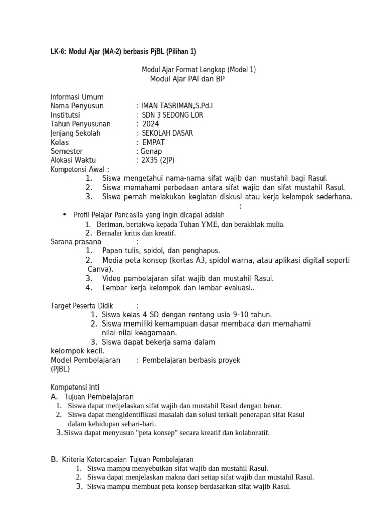 LK 6 BAHAN TUGA PJBL Revisi-1 | PDF