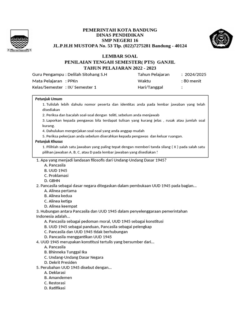 Soal Asts PPKN Ganjil PPKN Kelas 9. | PDF