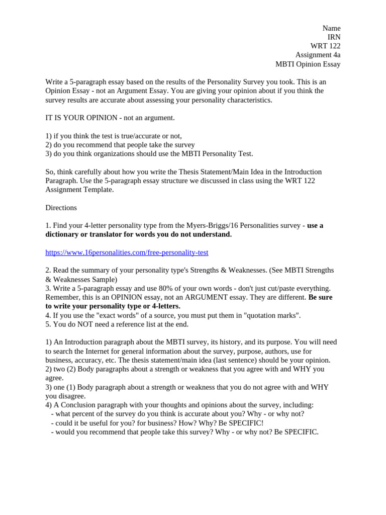 MBTI Opinion Essay Guide | PDF | Essays | Argument