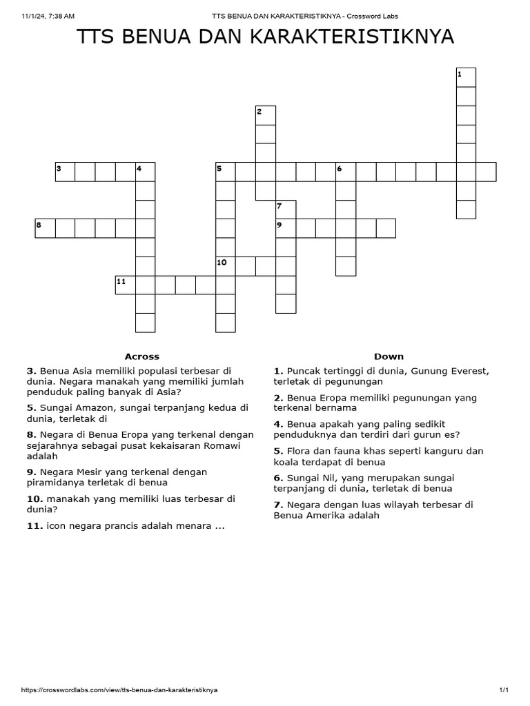 Tts Benua Dan Karakteristiknya - Crossword Labs | PDF