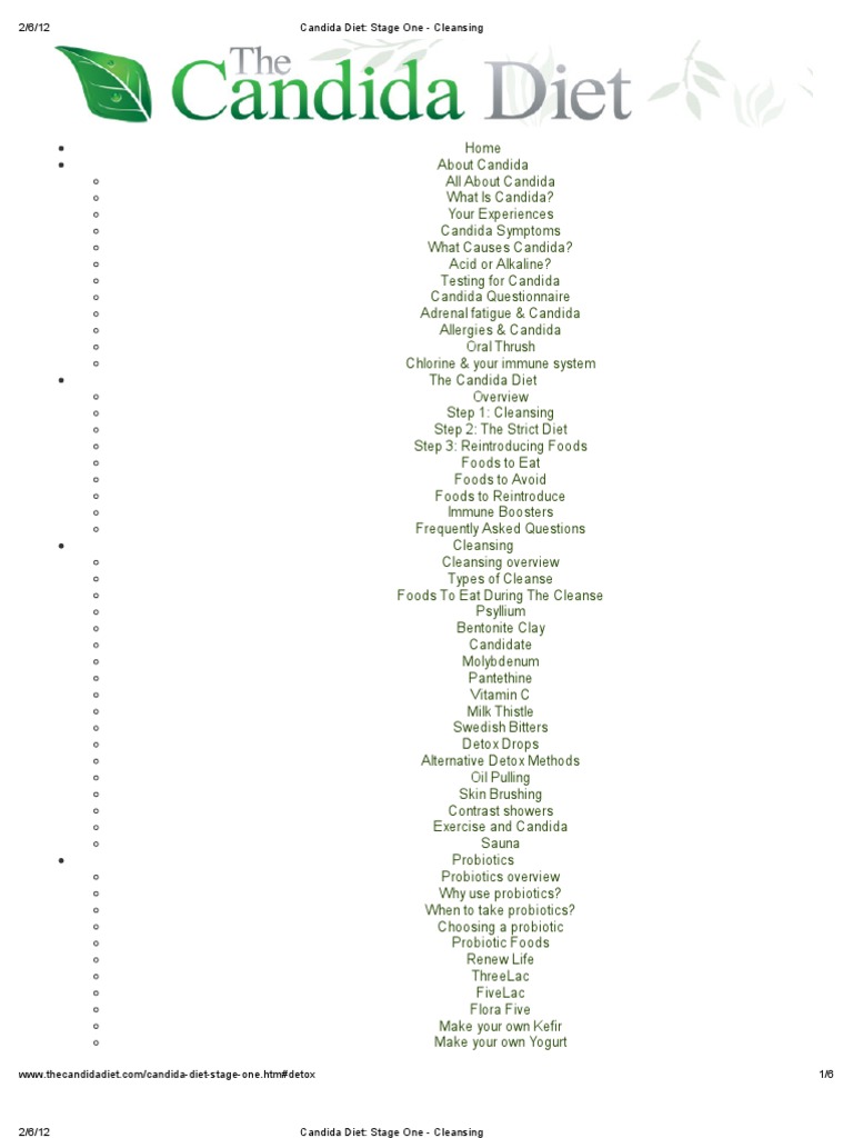 Candida Diet - Stage One - Cleansing | PDF | Detoxification (Alternative Medicine) | Candidiasis