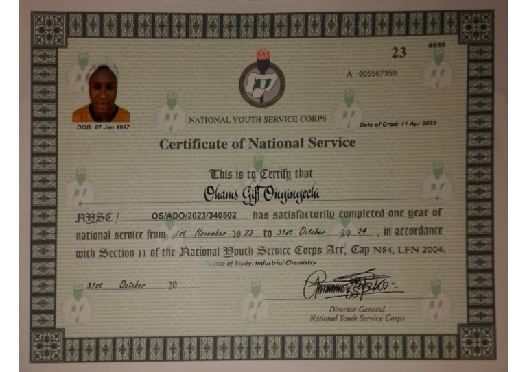 NYSC cerificate | PDF