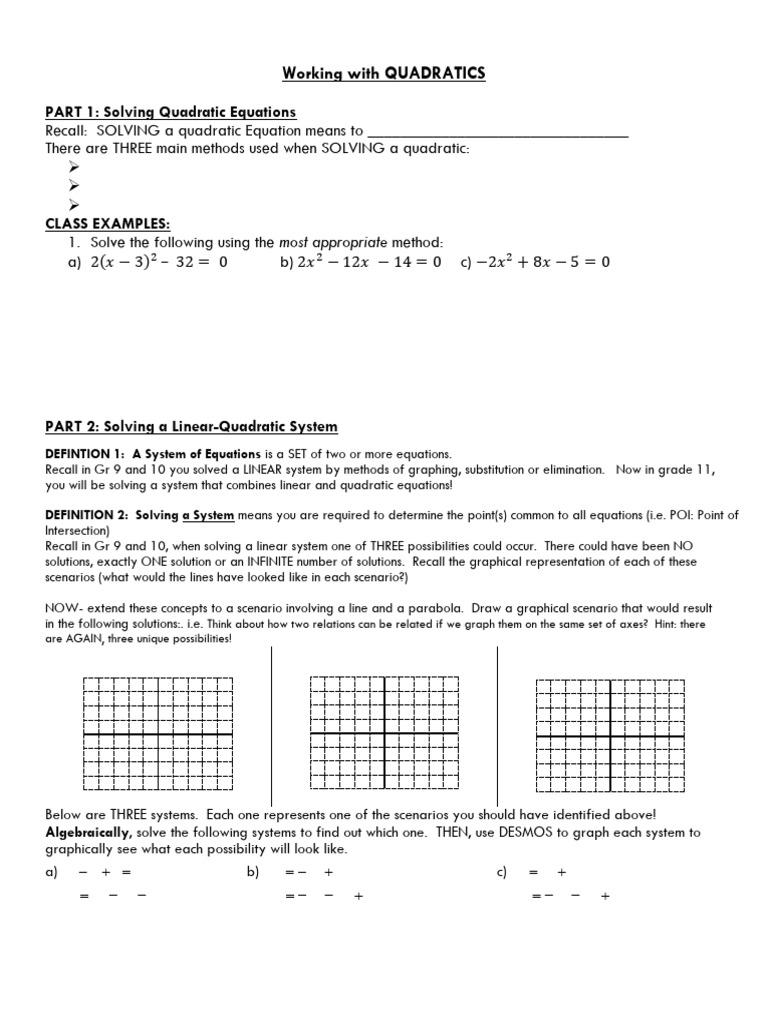 Lesson 1 Handout- Working With Quadratics | PDF | Quadratic Equation ...